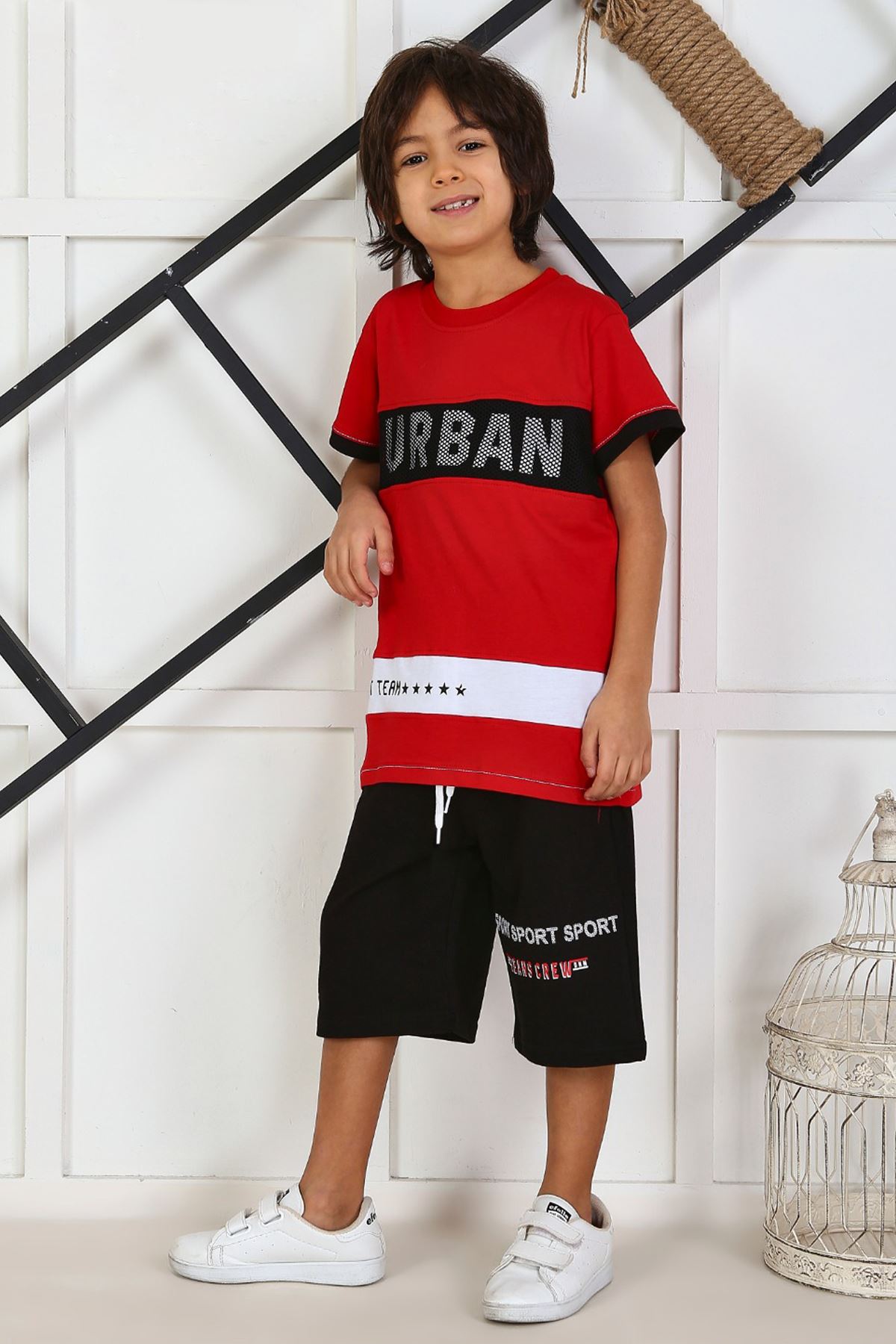 Red Boy Child Summer Capri Set 2 Pieces Male Clothes Capri T shirt Casual Holiday Boys Kids Cotton Outfits children Clothing